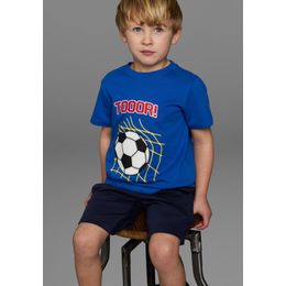 T-Shirt Kidsworld "Fu&szlig;ball-Print: TOOOR", Jungen, Gr. 104/110, blau (royalblau), Jersey, Obermaterial: 100% Baumwolle, Basic, Shirts T-Shirt, Kurzarm, Basic-Passform, mit Statements/Spr&uuml;chen, Topseller