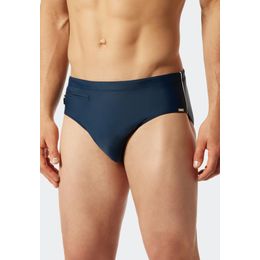Badeslip Schiesser "Nautical Casual", Herren, Gr. 6, N-Gr, blau (801, admiral), Baumwolle, unifarben mit Farbeinsatz, Badehosen Badeslip, mit extra flacher Rei&szlig;verschlusstasche