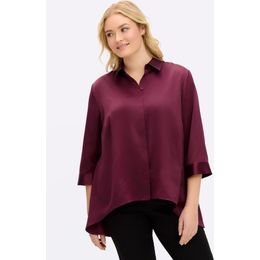 Longbluse sheego, Damen, Gr. 58, bordeaux, 100% Polyester, unifarben, V-Ausschnitt, Blusen Longbluse