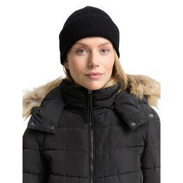 Beanie Tom Tailor, Damen, deep schwarz, Strick, Materialmix, Strukturmuster, unifarben, M&uuml;tzen Beanie, mit Rippstruktur