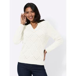 Ajourpullover Classic Basics "Langarm-Pullover", Damen, Gr. 38, beige (ecru), 100% Baumwolle, unifarben, Pullover Ajourpullover