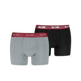 Boxershorts Puma "Puma MEN CHROMATIC WAISTBAND BOXERS 2P", Herren, Gr. S, schwarz (grau, schwarz, burgundy), Single Jersey, Obermaterial: 95% Baumwolle, 5% Elasthan, k&ouml;rpernah, Unterhosen Boxershorts, elastischer Logobund, ohne Eingriff