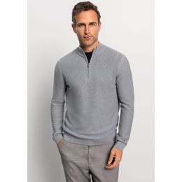 Troyer OLYMP "OLYMP Strick Casual", Herren, Gr. 3XL, grau, Strick, Obermaterial: 100% Baumwolle, regular fit, Rippb&uuml;ndchen, Pullover Troyer, mit modischer Struktur