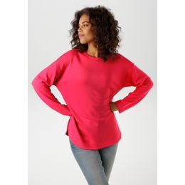 Sweatshirt Aniston CASUAL, Damen, Gr. 44, pink, Jersey, Obermaterial: 49% Modal, 46% Polyester, 5% Elasthan, unifarben, l&auml;ssig geschnitten Po-bedeckend, Rundhals, Sweatshirts Sweatshirt, in trendiger Farbpalette
