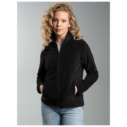 Fleecejacke TRIGEMA "TRIGEMA Taillierte Fleecejacke", Damen, Gr. 3XL, schwarz, Fleece, 100% Polyester, lang, Jacken Fleecejacke