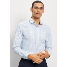 Businesshemd OLYMP "Level 5", Herren, Gr. 41, N-Gr, blau (bleu), Web, Obermaterial: 74% Polyester, 21% Baumwolle, 5% Elasthan, schmal, 2-Knopf-Manschette, Hemden Businesshemd, im modischen Streifendesign