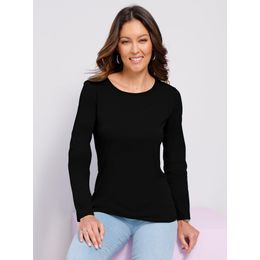 Langarmshirt Classic Basics "Langarm-Shirt", Damen, Gr. 54, schwarz, 100% Baumwolle, unifarben, Rundhals, Shirts Langarmshirt