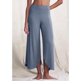 Culotte Lascana, Damen, Gr. 40/42, N-Gr, blau (jeans), Obermaterial: 93% Polyester, 7% Elasthan, Basic, Hosen Culotte, mit gerundetem Beinsaum in weich flie&szlig;ender Qualit&auml;t