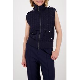 Strickjacke monari "Jacke Strickweste Tweed", Damen, Gr. 42, night sky, Strick, Obermaterial: 37% Baumwolle, 34% Polyester, 24% Polyacryl, 5% Polyamid, unifarben, regular fit taillenbedeckt, Rundhals, Strickjacken Strickjacke, Regular fit mit Rundhalsausschnitt mit Stehkragen