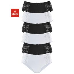 H&uuml;ftslip Petite Fleur, Damen, Gr. 40/42, schwarz-wei&szlig; (schwarz, wei&szlig;), Obermaterial: 93% Baumwolle, 7% Elasthan. Spitze: 95% Polyamid, 5% Elasthan, unifarben, k&ouml;rpernah, Unterhosen H&uuml;ftslip, aus elastischer Baumwoll-Qualit&auml;t, Topseller