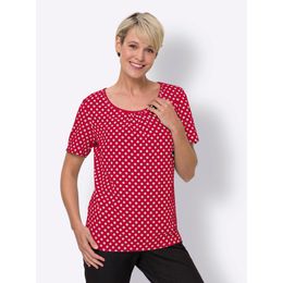 Schlupfbluse Classic Basics, Damen, Gr. 48, rot (rot, wei&szlig;, getupft), 100% Polyester, gemustert, gepunktet, mehrfarbig, Rundhals, Blusen Schlupfbluse