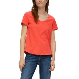T-Shirt s.Oliver, Damen, Gr. 34, rot (bright coral), Single Jersey, Obermaterial: 100% Baumwolle, figurumspielend, V-Ausschnitt, Shirts T-Shirt, in Slub-Yarn-Optik