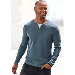H.I.S. Strickpullover H.I.S, Herren, Gr. L (52/54), blau (blaugrau), Feinstrick, Obermaterial: 60% Baumwolle, 40% Polyester, unifarben, regular fit normal, Rundhals, Rollkanten, Pullover Strickpullover, Pullover mit hochwertiger Halslochverarbeitung in double-layer Optik, Topseller