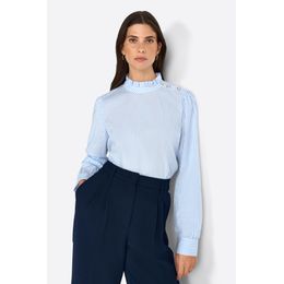 Langarmbluse RICHROYAL, Damen, Gr. 38, blau (skyway blau), Web, Obermaterial: 100% Baumwolle, regular fit, Rundhals, Manschette, Blusen Langarmbluse, mit R&uuml;schendetails, gestreift, regular fit