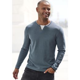 H.I.S. Strickpullover H.I.S, Herren, Gr. XL (56/58), blau (blaugrau), Feinstrick, Obermaterial: 60% Baumwolle, 40% Polyester, unifarben, regular fit normal, Rundhals, Rollkanten, Pullover Strickpullover, Pullover mit hochwertiger Halslochverarbeitung in double-layer Optik, Topseller