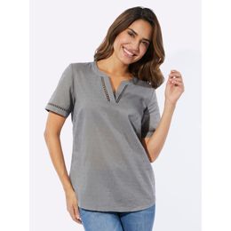 Schlupfbluse Classic Basics, Damen, Gr. 42, grau, 100% Baumwolle, gemustert, gepunktet, Rundhals, Blusen Schlupfbluse