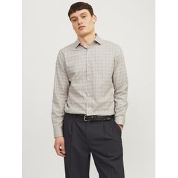 Jack & Jones Langarmhemd JACK & JONES "JPRBLAPARKER CHECK L/S SHIRT SN", Herren, Gr. M, N-Gr, grau (greige checks:slim fit), Web, Obermaterial: 100% Baumwolle, kariert, slim fit, Hemden Langarmhemd