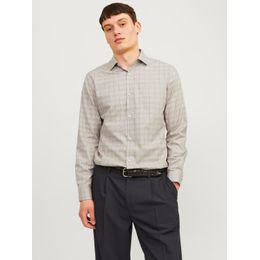 Jack & Jones Langarmhemd JACK & JONES "JPRBLAPARKER CHECK L/S SHIRT SN", Herren, Gr. XS, N-Gr, grau (greige checks:slim fit), Web, Obermaterial: 100% Baumwolle, kariert, slim fit, Hemden Langarmhemd