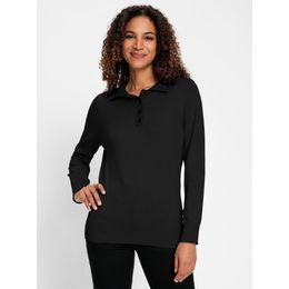 Polokragenpullover Casual Looks "Pullover", Damen, Gr. 48, schwarz, 100% Baumwolle, unifarben, Pullover Polokragenpullover