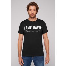 T-Shirt CAMP DAVID, Herren, Gr. M, schwarz, Single Jersey, Obermaterial: 100% Baumwolle, bedruckt, unifarben, normal h&uuml;ftbedeckend, Rundhals, Shirts T-Shirt, mit Logo-Print auf der Vorderseite