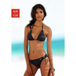 Triangel-Bikini-Top Lascana "Italy", Damen, Gr. 42, Cup C/D, schwarz, Microfaser, Microfaser, Polyamid, unifarben, Bikini-Oberteile Triangel-Bikini-Top, mit Zierringen, Topseller