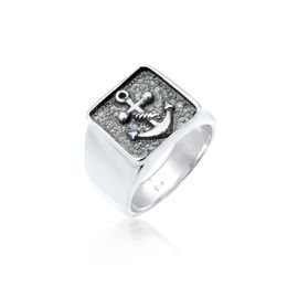 Siegelring Kuzzoi "Ring Herren Siegelring Anker Symbol Oxidiert 925 Silber" Gr. 64, silber, Fingerringe, Herren, 64, ohne Stein, Silber 925 (Sterlingsilber), 14mm, Siegelring
