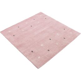 Wollteppich CarpetFine "Gabbeh-Uni", rosa, B:150cm H:15mm L:150cm, Wolle, Teppiche, Wollteppich, reine Wolle, handgewebt, Gabbeh Loom Tiermotiv, Sonderform Quadrat