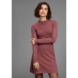 Strickkleid Laura Scott, Damen, Gr. 48, N-Gr, rosa (dunkelrosa, melange), Strick, Obermaterial: 50% Viskose, 28% Polyester, 22% Polyamid, unifarben, ausgestellt mini, hoch geschlossener Ausschnitt, Raglan&auml;rmel, Kleider Strickkleid, mit edlem Ajourmuster und s&uuml;&szlig;em Stehkragen - NEUE KOLLEKTION
