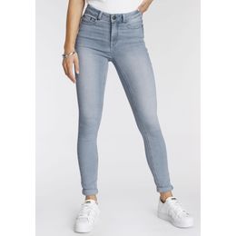 Skinny-fit-Jeans Arizona "Ultra Soft", Damen, Gr. 36, N-Gr, blau (bleached), Denim/Jeans, Obermaterial: 61% Baumwolle, 25% Polyester, 11% Viskose, 3% Elasthan, Basic, skinny fit lang, Jeans Skinny-fit-Jeans, hohe Leibh&ouml;he, lang, aus Baumwolle, Polyester und Elasthan