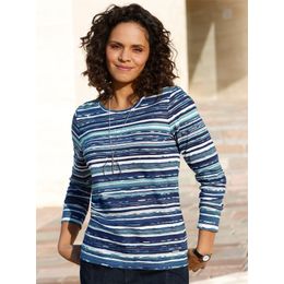 Langarmshirt Casual Looks "Langarm-Shirt", Damen, Gr. 54, blau (marine, ozean, bedruckt), 100% Baumwolle, gemustert, gestreift, mehrfarbig, Shirts Langarmshirt