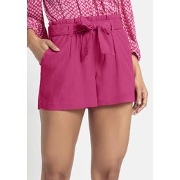 Shorts Lascana, Damen, Gr. 40, N-Gr, pink, Web, Obermaterial: 58% Viskose, 28% Baumwolle, 14% Leinen, unifarben, figurumspielend kurz, Hosen Shorts, im Paperbag-Stil, Leinenmix, Schlupfhose, Sommerhose