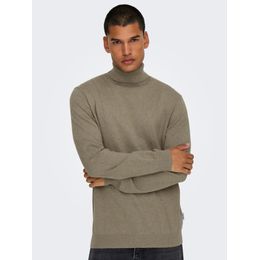 Only & Sons Stehkragenpullover ONLY & SONS "ONSLOUI REG 12 MEL ROLL KNIT NOOS", Herren, Gr. XXL, beige (desert taupe detail:melange), Strick, Obermaterial: 60% Baumwolle, 20% Nylon, 20% Viskose, meliert, regular fit h&uuml;ftbedeckend, Rundhals, Pullover Stehkragenpullover
