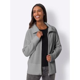 Strickjacke Heine, Damen, Gr. 38, grau (steingrau, meliert), 100% Baumwolle, unifarben, Strickjacken Strickjacke