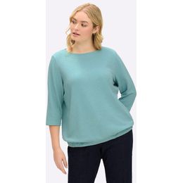 Sweatshirt sheego, Damen, Gr. 56/58, mint, gemustert, 57% Polyester, 28% Viskose, 9% Elasthan, 6% metallisierte Fasern, unifarben, U-Boot-Ausschnitt, Sweatshirts Sweatshirt