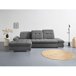 Ecksofa COTTA "Holiday L-Form mit Sitztiefen-, Armteil- und Kopfteilverstellung", grau (anthrazit), B:302cm H:86cm T:190cm, 100% Polyester, Sofas, Ecksofa, wahlweise mit Bettfunktion & Bettkasten