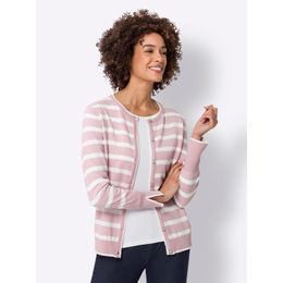 Strickjacke Classic Basics, Damen, Gr. 48, rosa (ros&eacute;, ecru, geringelt), 100% Polyacryl, gemustert, gestreift, mehrfarbig, Strickjacken Strickjacke