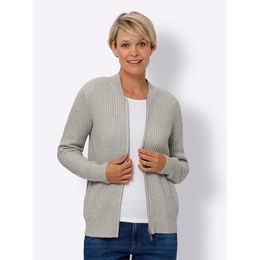 Strickjacke Classic Basics, Damen, Gr. 44, grau (steingrau, meliert), 100% Polyacryl, meliert, unifarben, Strickjacken Strickjacke