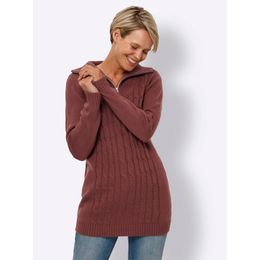 Longpullover Classic Basics "Longpullover", Damen, Gr. 46, rot (rotbraun), 100% Polyacryl, unifarben, Pullover Longpullover