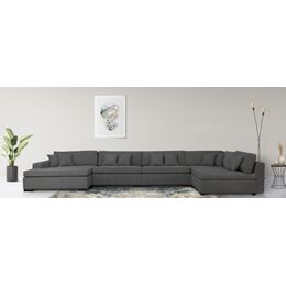 Wohnlandschaft Home Affaire "Skara U-Form", grau (dunkelgrau), B:390cm H:86cm T:190cm, 100% Polyester, Sofas, Wohnlandschaft, Lounge-Sofa mit Federkernpolsterung, in vielen Bezugsvarianten