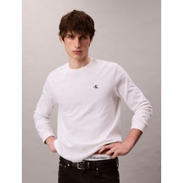 Langarmshirt Calvin Klein Jeans "LS EASY MONOGRAM TEE", Herren, Gr. XXL, wei&szlig; (hellwei&szlig;), Web, Obermaterial: 100% Baumwolle, unifarben, regular fit normal, Rundhals, eingesetzt angesetztes B&uuml;ndchen, Shirts Langarmshirt, Mit Rundhalsausschnitt, regular fit