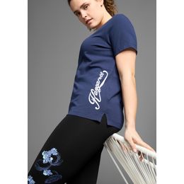 T-Shirt Kangaroos, Damen, Gr. 44/46, blau (marine), Obermaterial: 95% Baumwolle, 5% Elasthan, figurumspielend h&uuml;ftbedeckend, Rundhals, Shirts T-Shirt, Kurzarm, casual, unifarben, gro&szlig;e Gr&ouml;&szlig;en, Topseller