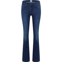 Slim-fit-Jeans Mustang "Shelby Slim Boot", Damen, Gr. 33, L&auml;nge 34, blau (medium), Denim/Jeans, Obermaterial: 78% Baumwolle, 10% Lyocell, 9% Elastomultiester, 3% Elasthan, unifarben, slim fit kn&ouml;chellang, Jeans Slim-fit-Jeans, im Five-Pocket Style