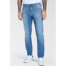 H.I.S. Straight-Jeans H.I.S "NEW DALE", Herren, Gr. 34, L&auml;nge 34, blau (bleached sto), Denim/Jeans, Obermaterial: 99% Baumwolle, 1% Elasthan, normal lang, Jeans Straight-Jeans, gerades Bein, mit Used-Effekten, niedrige Leibh&ouml;he, Topseller