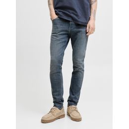 Jack & Jones Slim-fit-Jeans JACK & JONES "JJIGLENN JJFELIX AM 646 NOOS", Herren, Gr. 33, L&auml;nge 32, grau (grau denim), Denim/Jeans, Obermaterial: 98% Baumwolle, 2% Elasthan, Abriebeffekte, slim fit kn&ouml;chellang, Jeans Slim-fit-Jeans