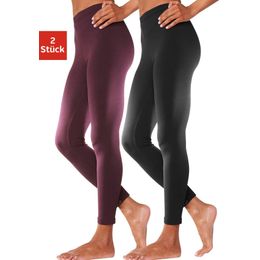 Leggings Vivance ACTIVE, Damen, Gr. 44/46, N-Gr, lila (beere, schwarz), Single Jersey, Obermaterial: 95% Baumwolle, 5% Elasthan, unifarben, Basic, Basic lang, Hosen Leggings, mit Gummibund, Loungewear, Topseller