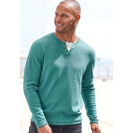 H.I.S. Strickpullover H.I.S, Herren, Gr. M (48/50), blau (petrol), Feinstrick, Obermaterial: 60% Baumwolle, 40% Polyester, unifarben, regular fit normal, Rundhals, Rollkanten, Pullover Strickpullover, Pullover mit hochwertiger Halslochverarbeitung in double-layer Optik, Topseller