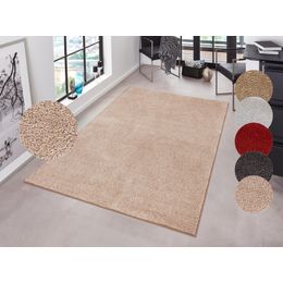 Teppich Hanse Home "Pure 100 Kurzflor" Gr. 6, grau (taupe, creme), B:200cm H:13mm L:300cm, Kunstfaser, Teppiche, Teppich, Kurzflor, uni, umkettelt, L&auml;ufer, Wohnzimmer, Kinderzimmer, Flur