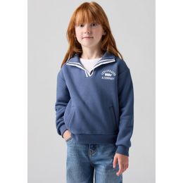 Sweatshirt LEVI'S KIDS "LVG COLLEGIATE LS COLLAR TOP", M&auml;dchen, Gr. 8 (128), vintage indigo, Sweatware, Obermaterial: 80% Baumwolle, 20% Polyester, bedruckt, B&uuml;ndchen, Sweatshirts Sweatshirt, mit Umlegekragen und Taschen, for Girls