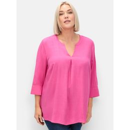 Longbluse sheego, Damen, Gr. 54, pink (fuchsia), 100% Viskose, unifarben, V-Ausschnitt, Blusen Longbluse