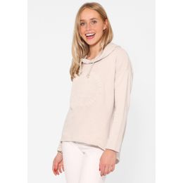 Hoodie Zwillingsherz "Moin", Damen, Gr. S/M, beige, Sweatware, Obermaterial: 70% Baumwolle, 30% Polyacryl, unifarben, comfort fit h&uuml;ftlang, hoch geschlossener Ausschnitt, Sweatshirts Hoodie, Kapuze, Kordelzug, Langarm, maritimer Schriftzug